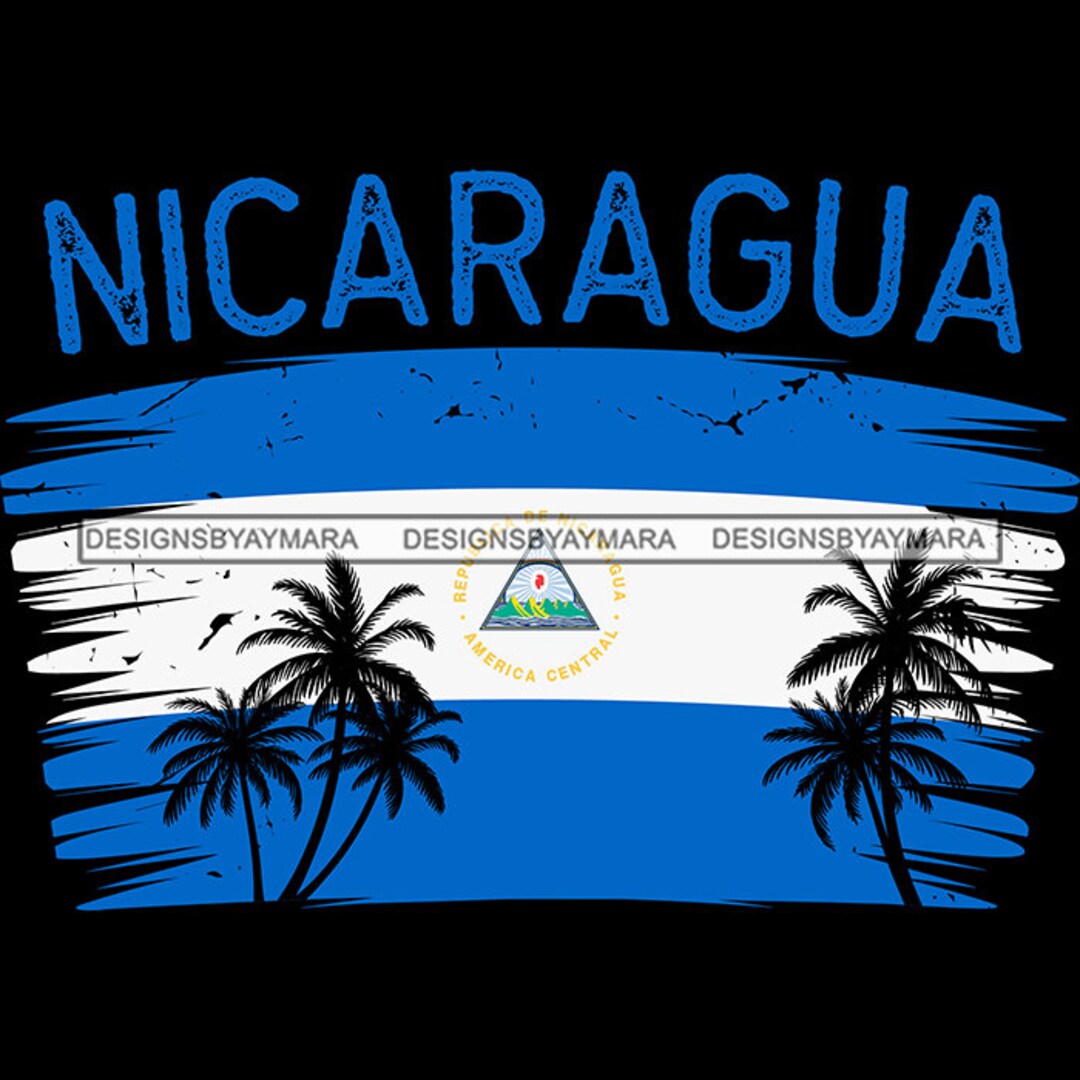 Nicaragua Flag Colors Palm Trees Country Blue White Earth People Island ...