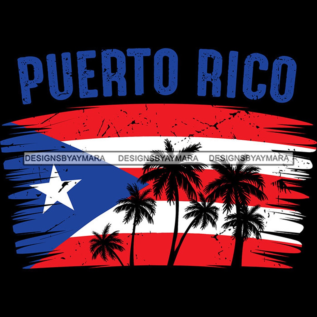 Puerto Rico Flag Colors Palm Trees Country Red White Blue Earth People ...