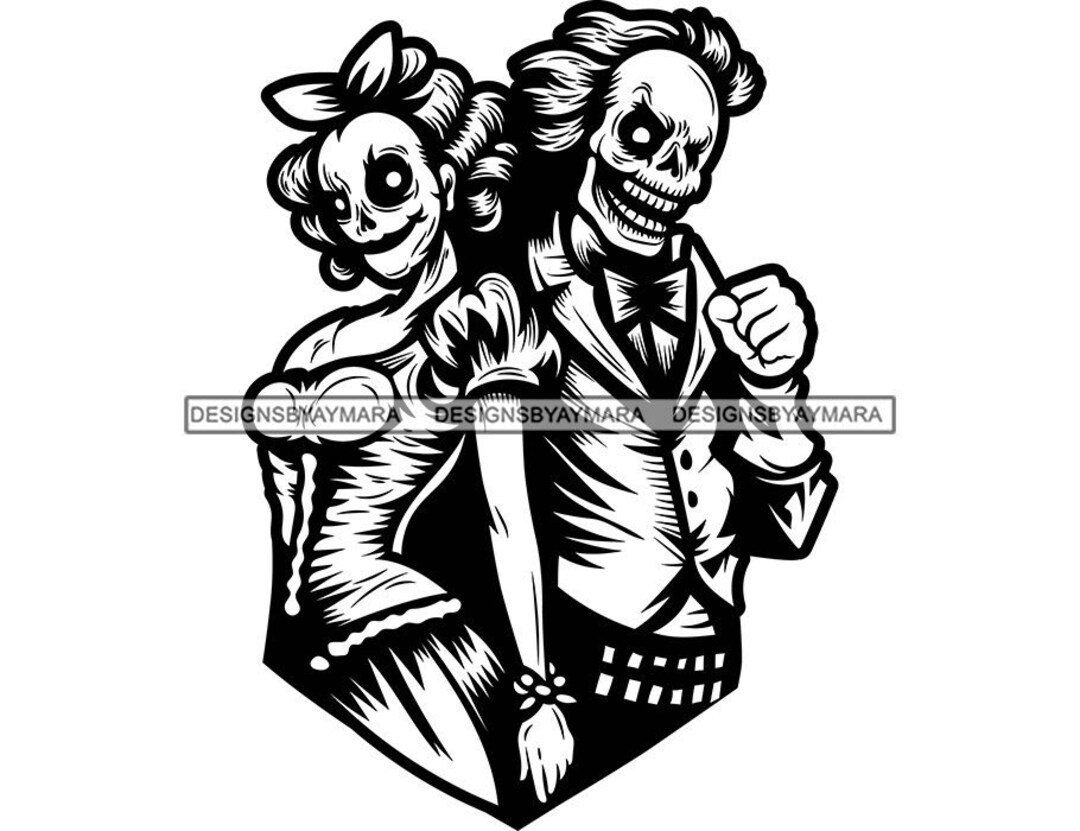 Clown Couple Man Woman Costume Wigs Standing Hairbow Black White Fist ...