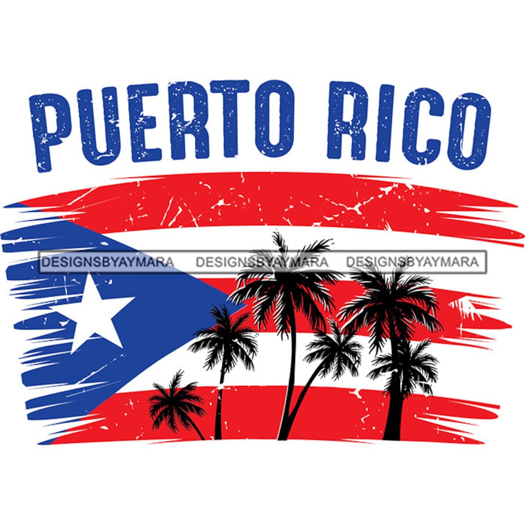 Puerto Rico Flag Colors Palm Trees Country Red White Blue Earth People ...