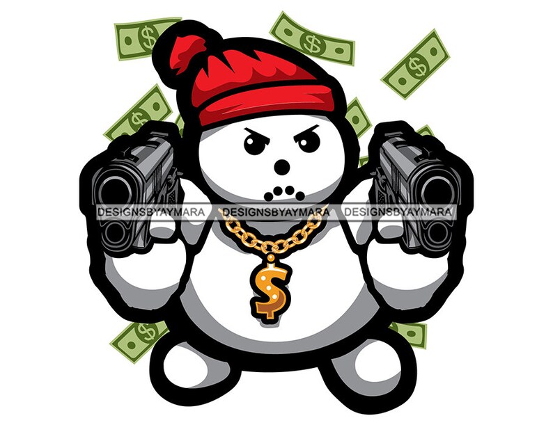 Gangster Snowman Gold Dollar Sign Chain Red Skull Cap Two Guns - Etsy ...