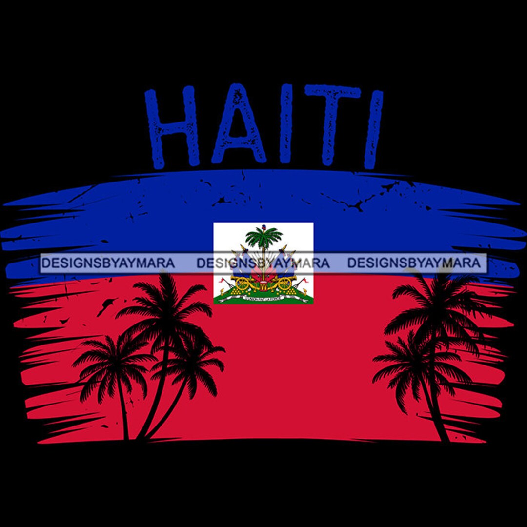 Haiti Flag Colors Palm Trees Country Blue Red Earth People Island ...