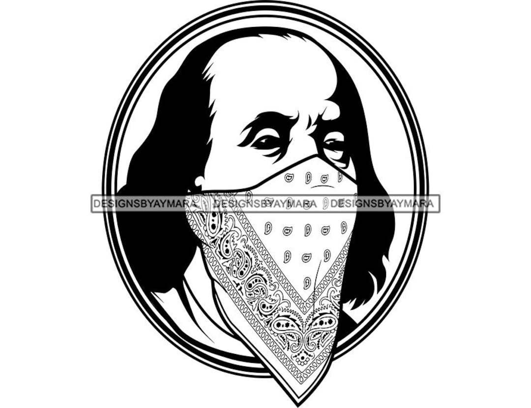 Benjamin Franklin Hundred Dollar President Portrait Bandana Mask Black ...