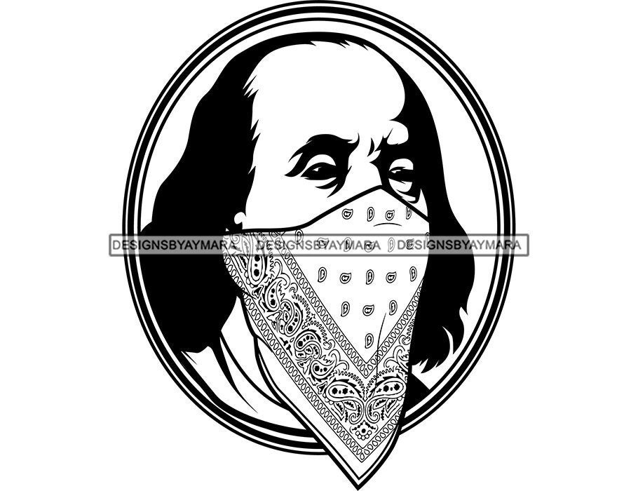 Benjamin Franklin Hundred Dollar President Portrait Bandana Mask Black ...