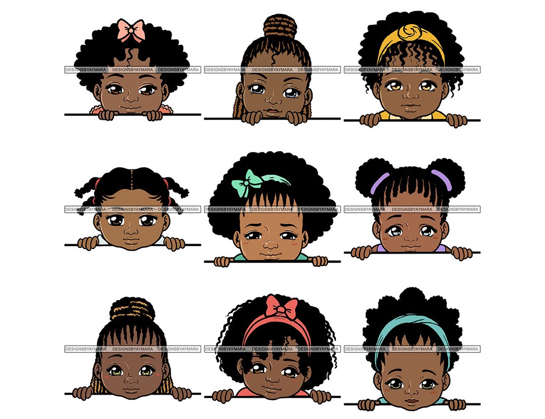 Cute Peek a Boo Girls Bundle SVG Peeking Baby Afro Braids - Etsy Canada