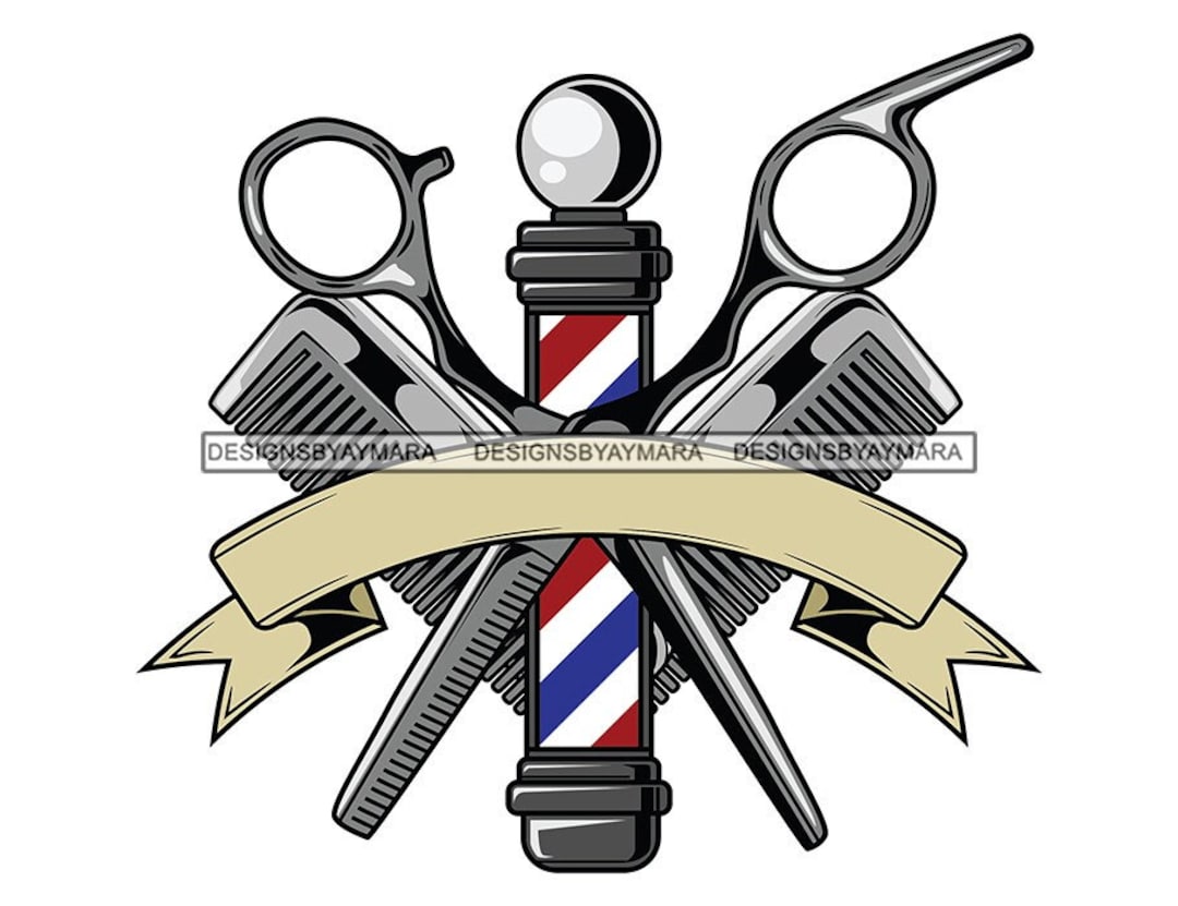 Barbershop Logo Scissors Shears Razor Silver Comb Afro Barber Pole ...