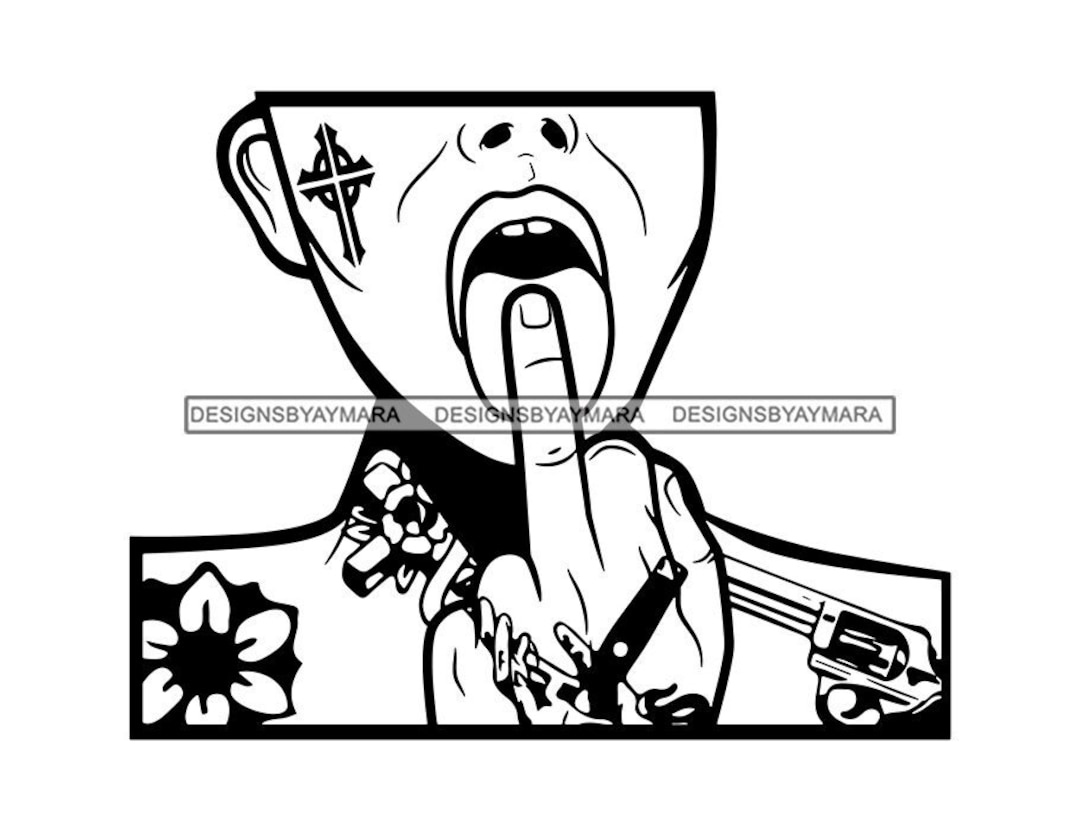 Woman Female Gangster Hustler Face Tattoos Middle Finger - Etsy