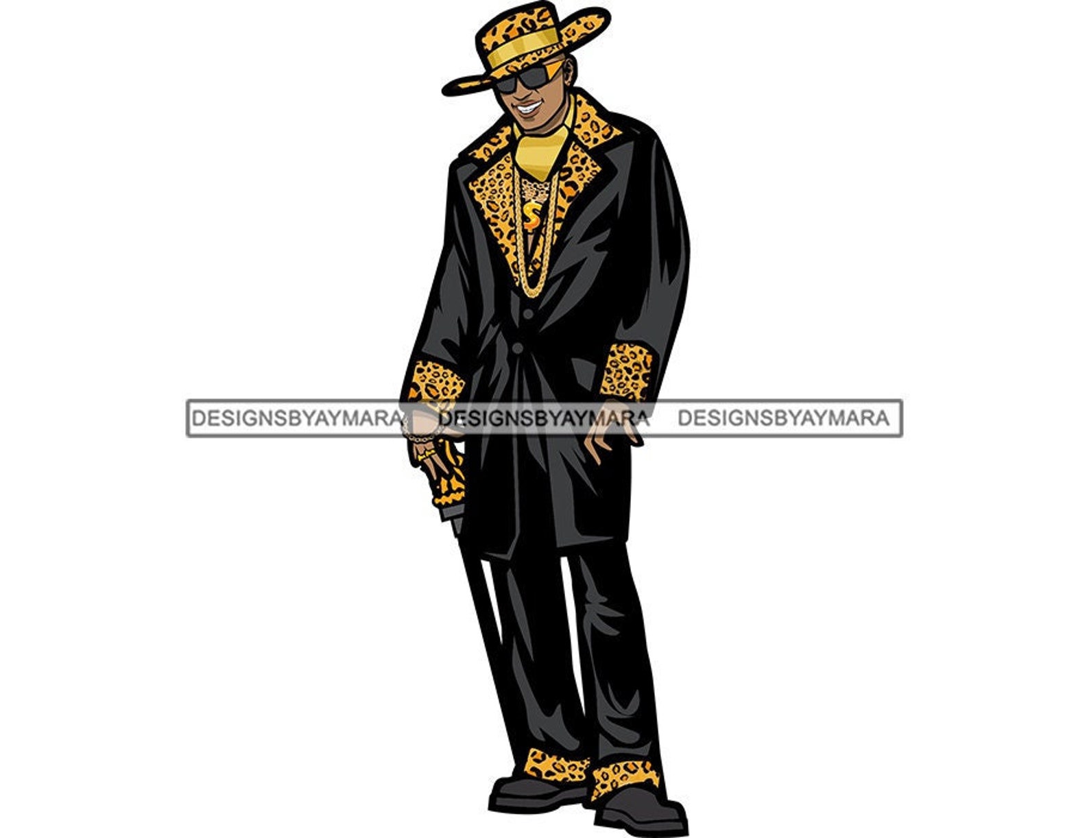 Black Man Gold Chains Gangster Style Pimp Streets Leopard - Etsy