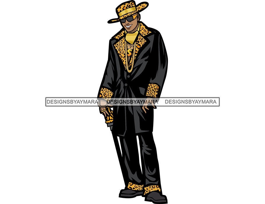 Black Man Gold Chains Gangster Style Pimp Streets Leopard - Etsy
