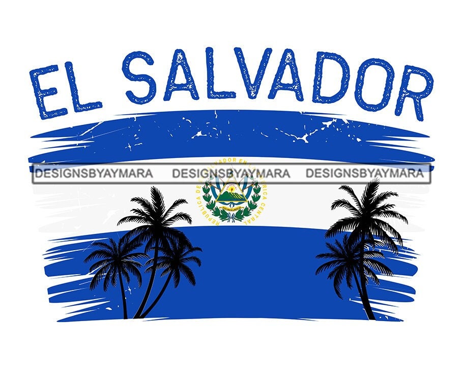 El Salvador Flag Colors Palm Trees Country Blue White Travel - Etsy