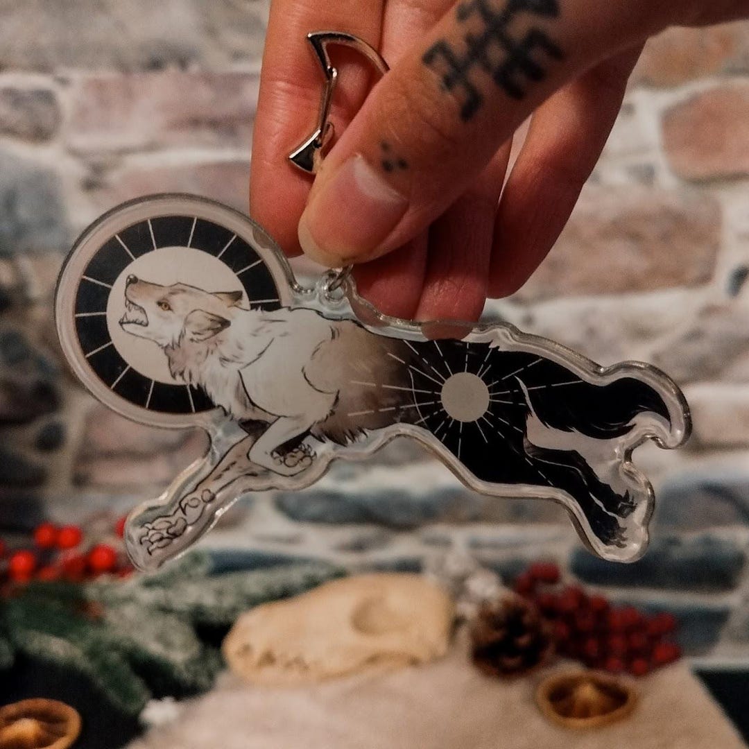 Hati and Sköll Double Sided Acrylic Keychain, Viking Mythology Keychain ...