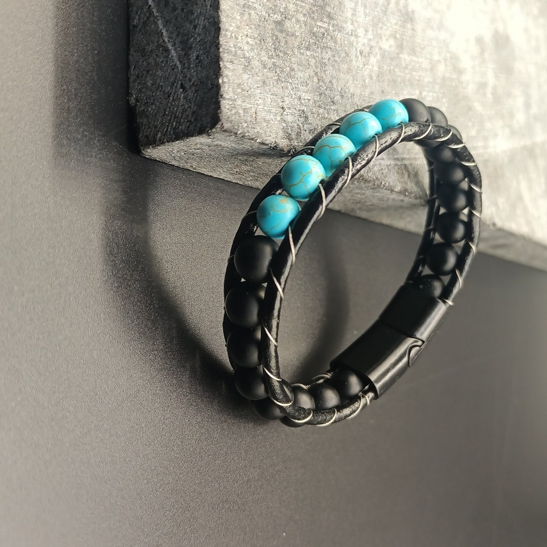 Trend Onyx Turquoise Beaded Natural Stone Leather Style - Etsy