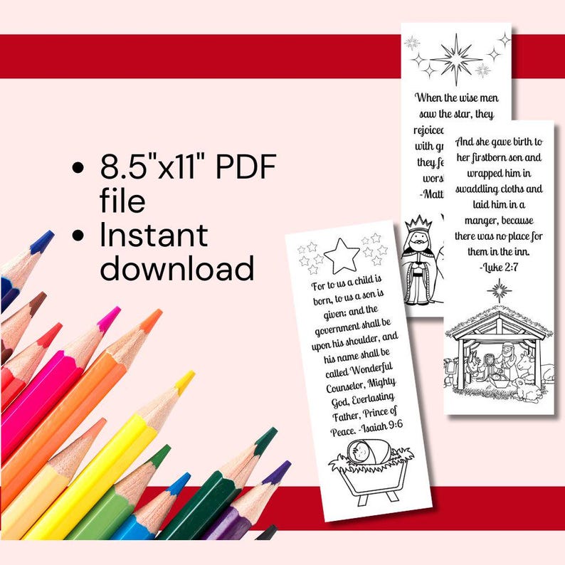 Color-your-own Christmas Bible Verse Bookmarks – Set of 6 Printable PDF ...