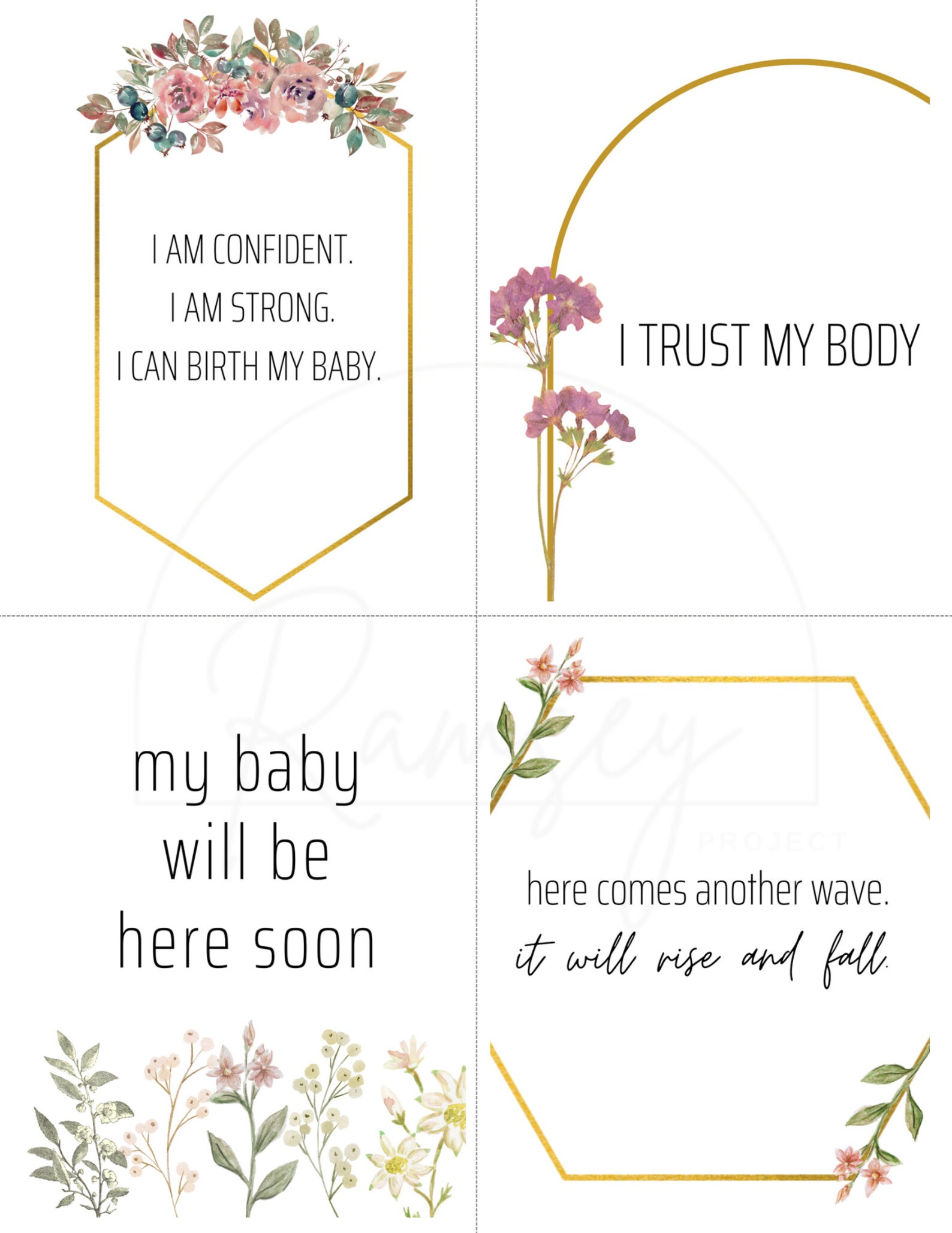 30+ Birth Affirmation Cards | Gold Floral | Digital Printable | Instant ...