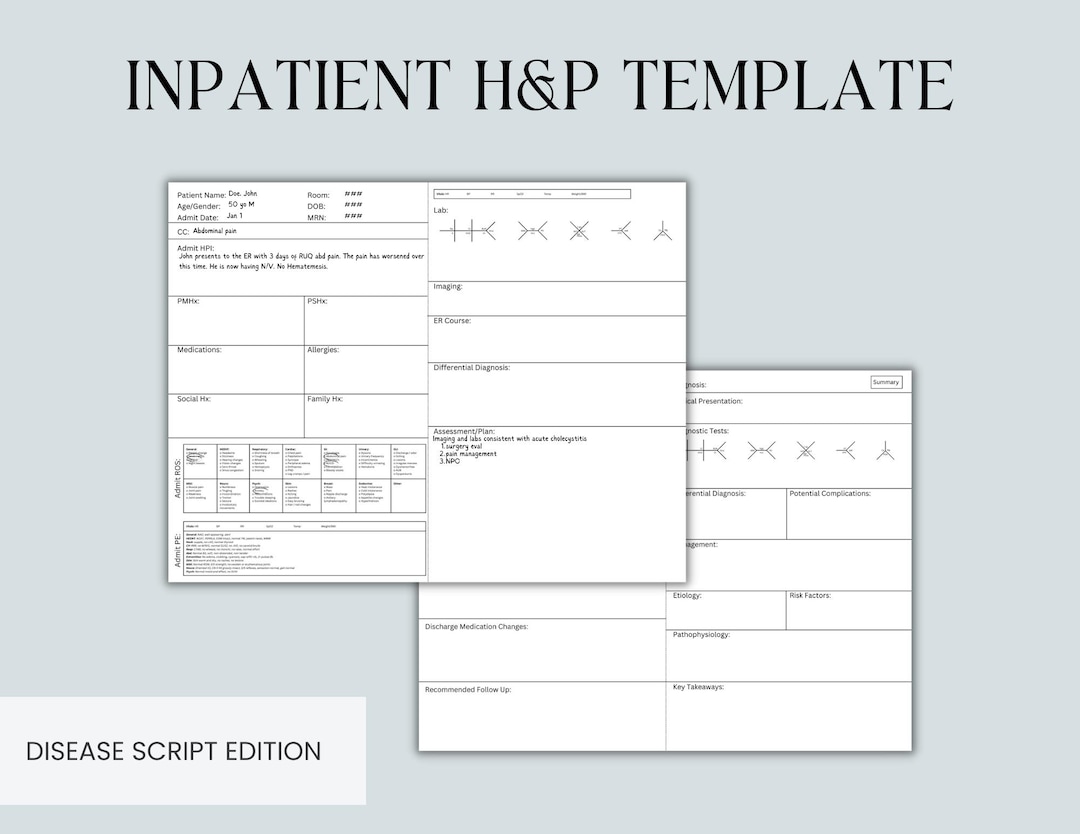 Medical Student Inpatient H and P Template | Disease Script | Canva ...