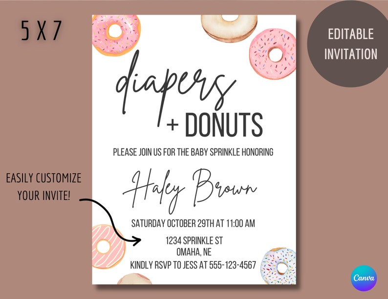 Diapers and Donuts Baby Sprinkle Invitation Customizable Template Canva ...