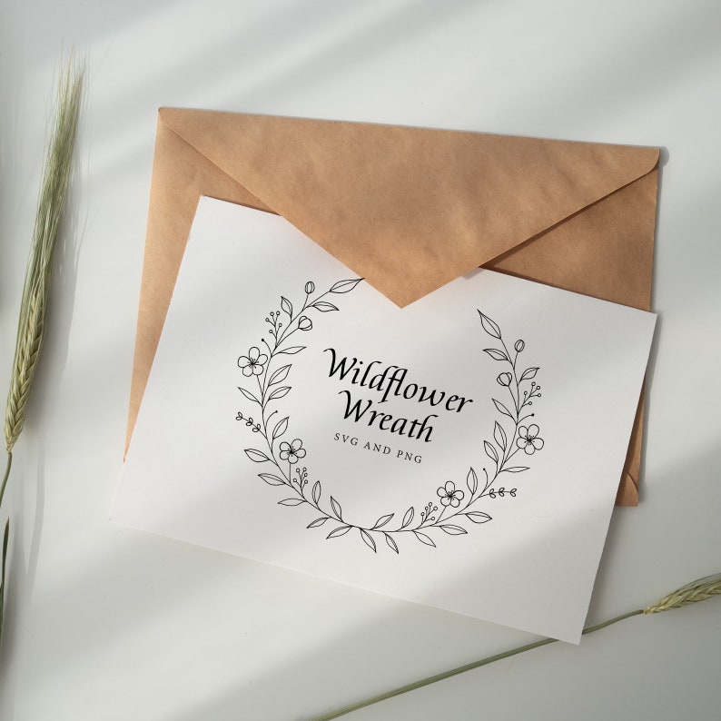 Wildflower Wreath Svg and Png Wildflower Clipart, Line Art Wildflowers ...