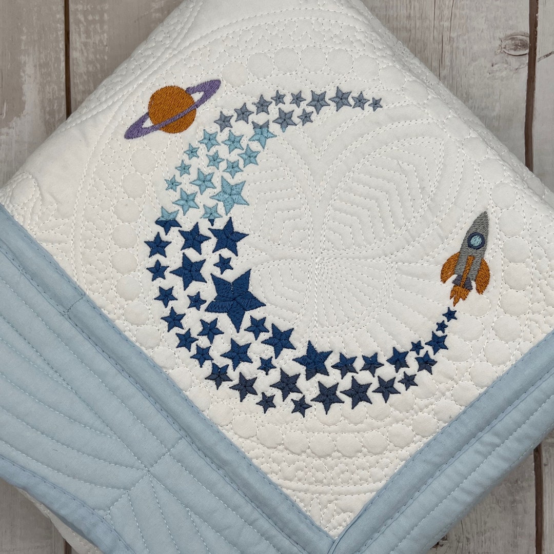 Moon & Stars Personalized Embroidered Heirloom Baby Quilt, Perfect for ...
