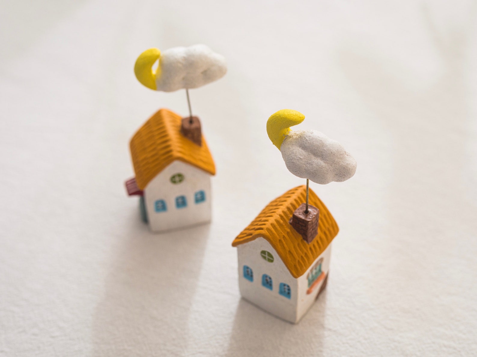 Handcrafted Orange & White Mini Clay Cottage Desk Decor Moon Clouds ...