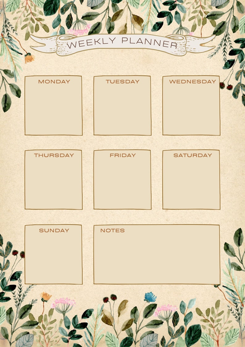 WEEKLY PLANNER / PRINTABLE / Digital Download / Single Page / - Etsy