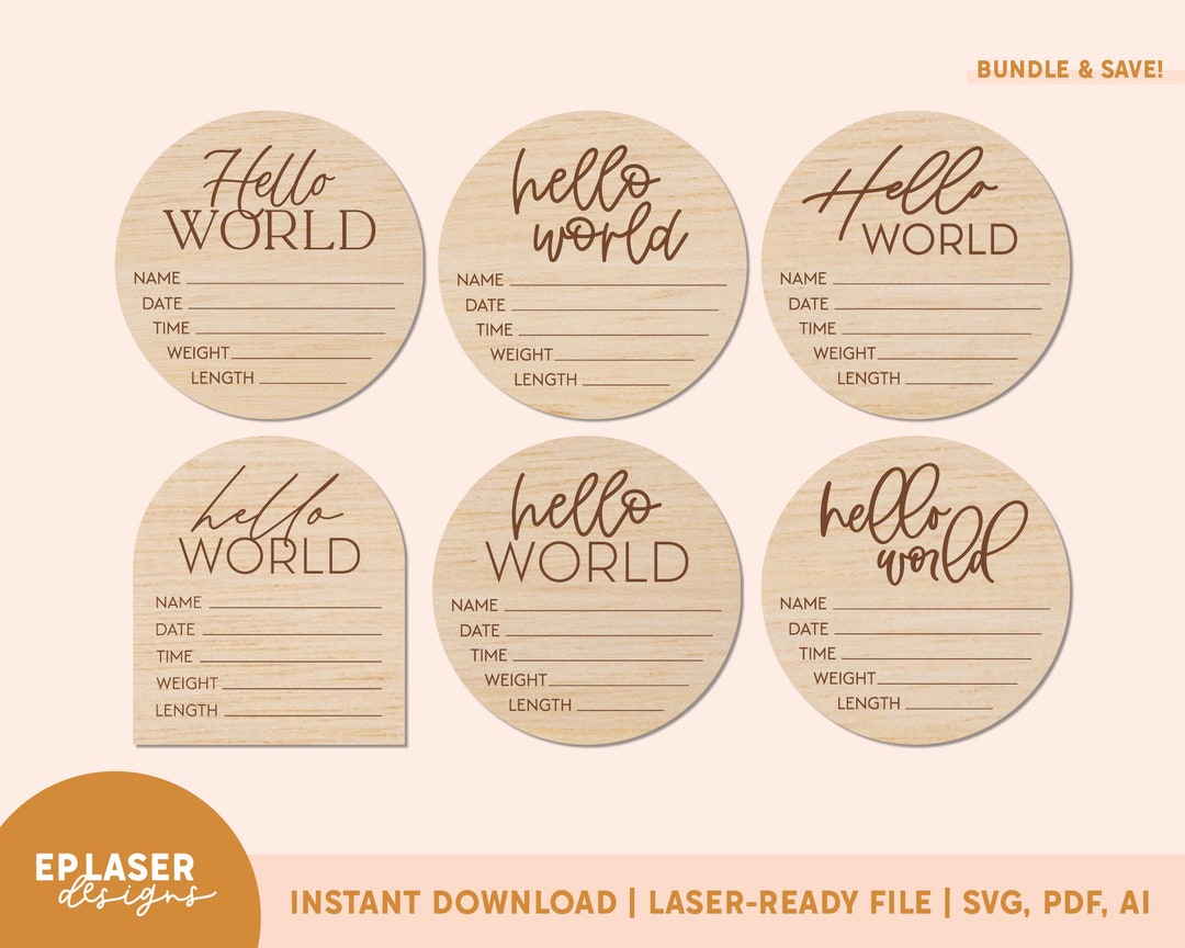 Hello World SVG Bundle | Birth Announcement Svg, Baby Stats Sign Svg ...
