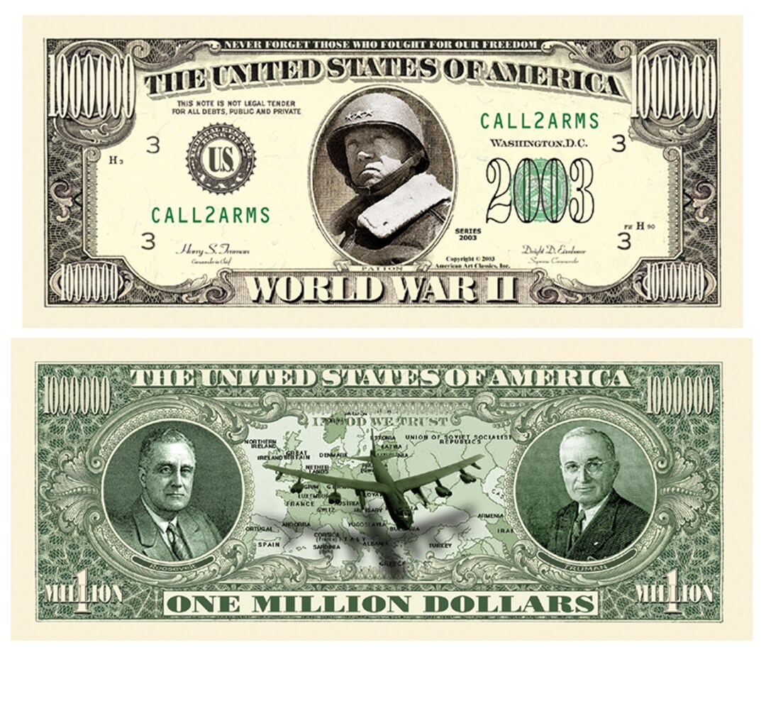 World War II, World War 2 Million Dollar Collectible Novelty Bill not ...