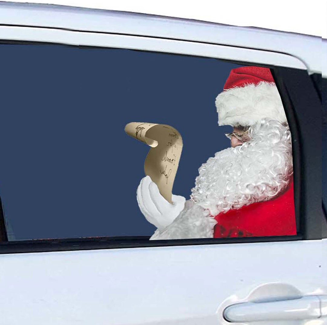 Ride With Santa Claus Funny Car Window Decals, Window Cling Easy ...