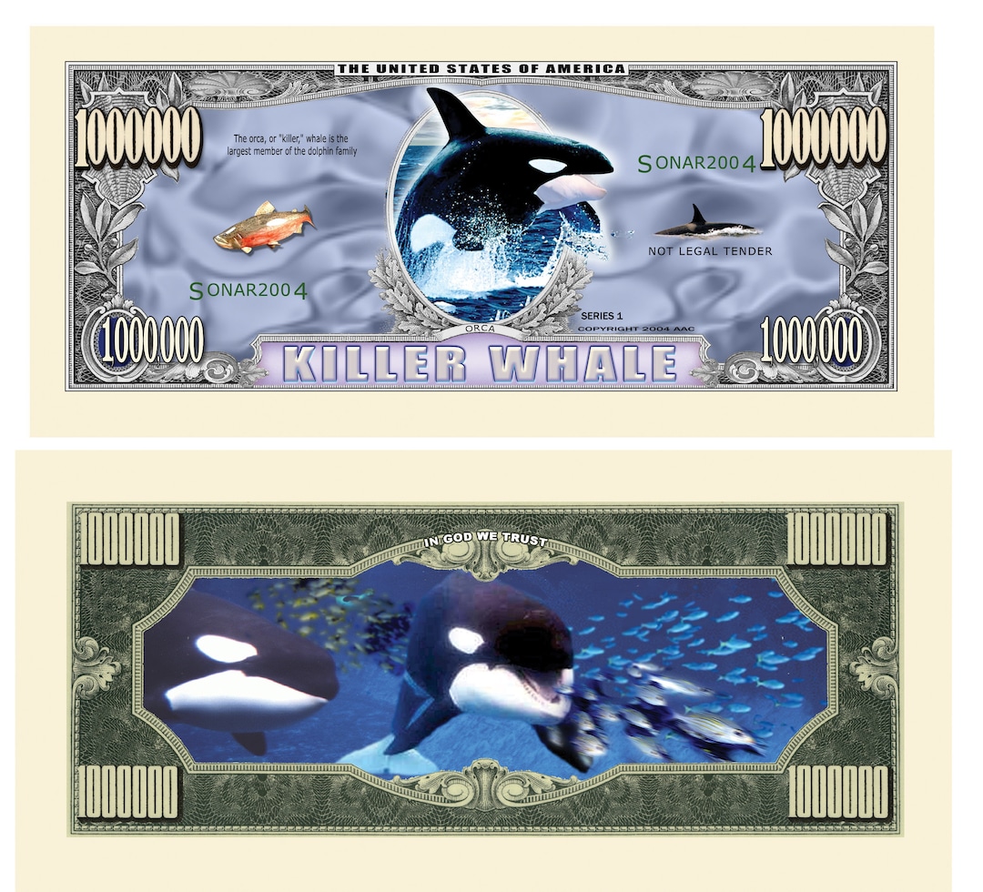 Killer Whale One Million Dollar Bill Collectible Novelty Bill not Real ...