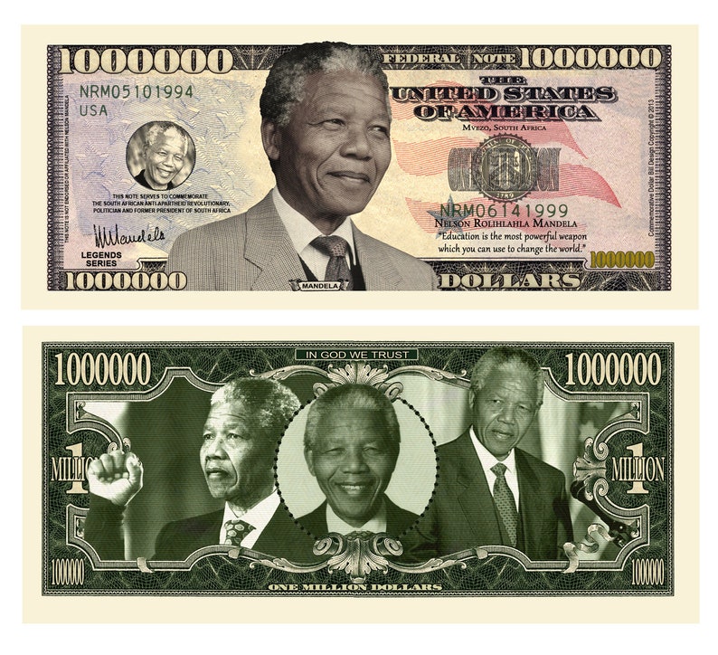 Nelson Mandela Million Dollar Novelty Collectible Bill not Real Money ...