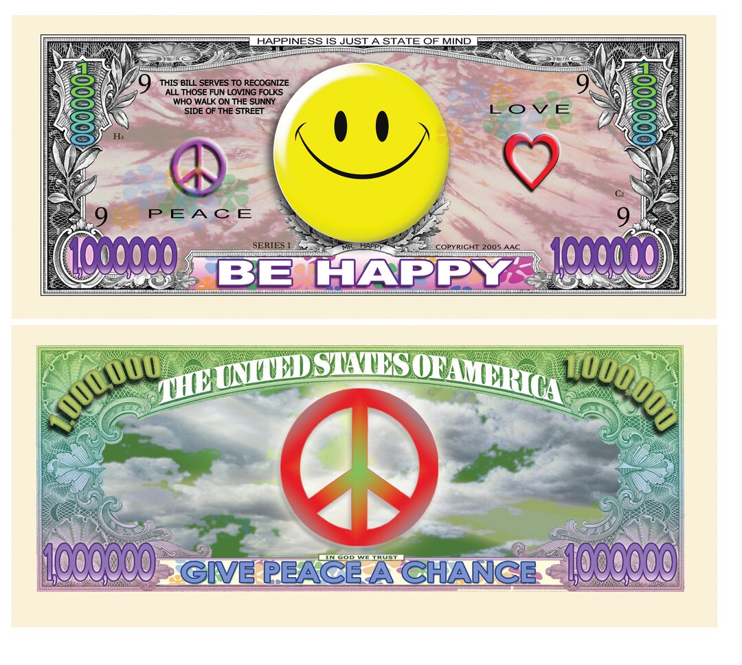 Smiley Face give Peace a Chance Million Dollar Collectible Novelty Bill ...