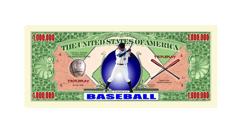 Baseball Million Dollar Bill Best Novelty Keepsake for Fans of This ...
