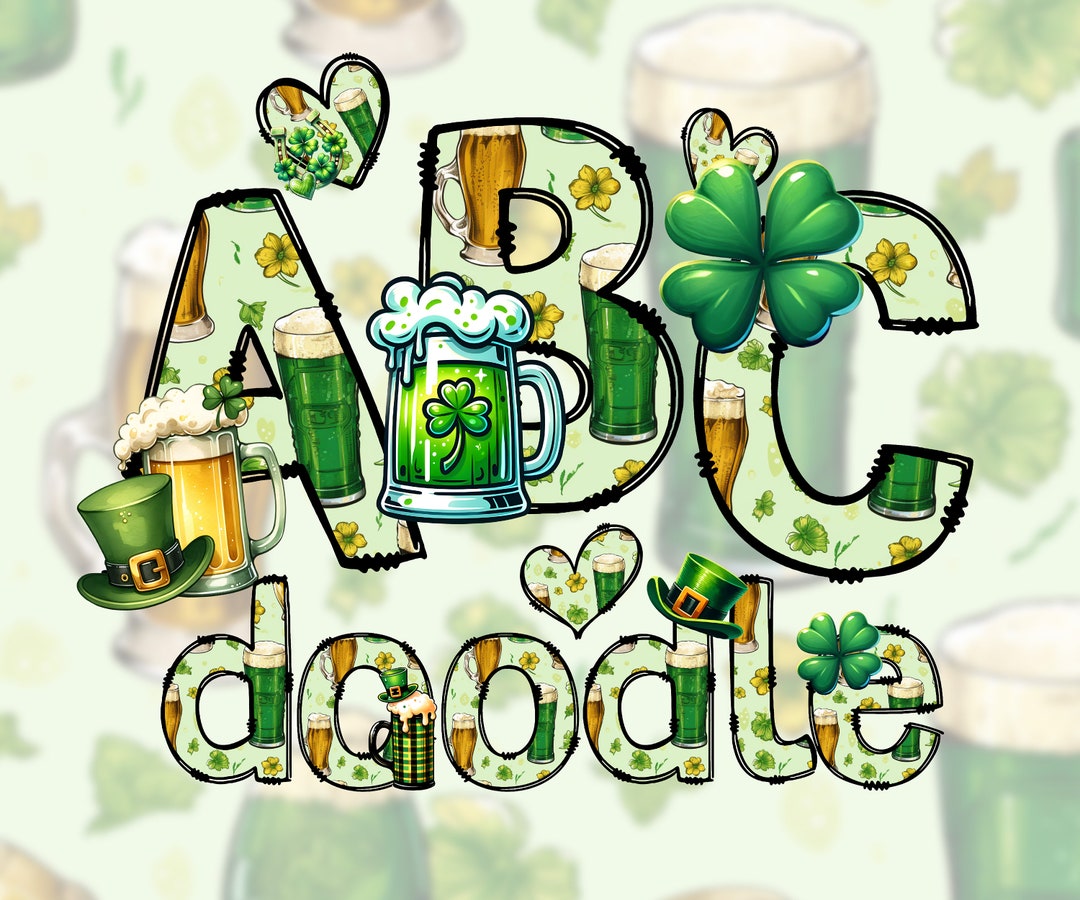 St Patrick Doodle Font PNG Doodle Alphabet Clipart Designs St Patricks Day PNG Doodle Letters ...