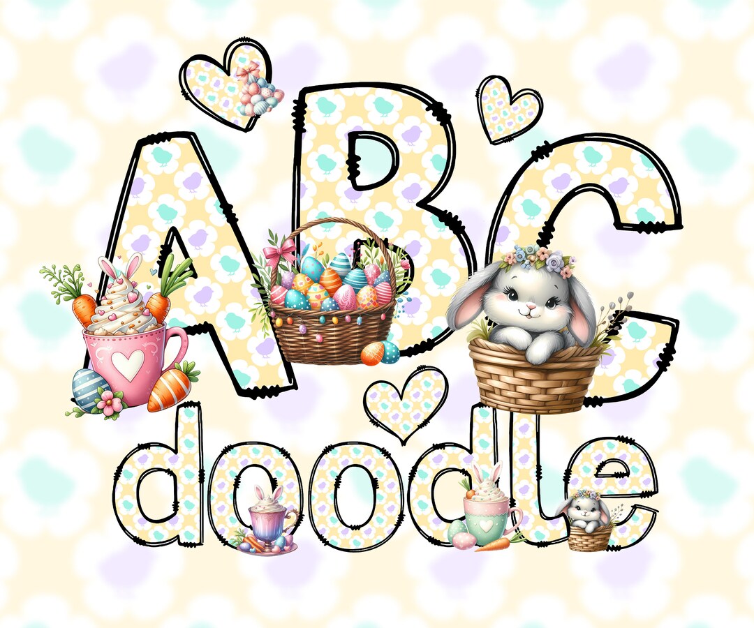 Easter Doodle Letters PNG Bulletin Board Letters Easter PNG Doodle Font ...