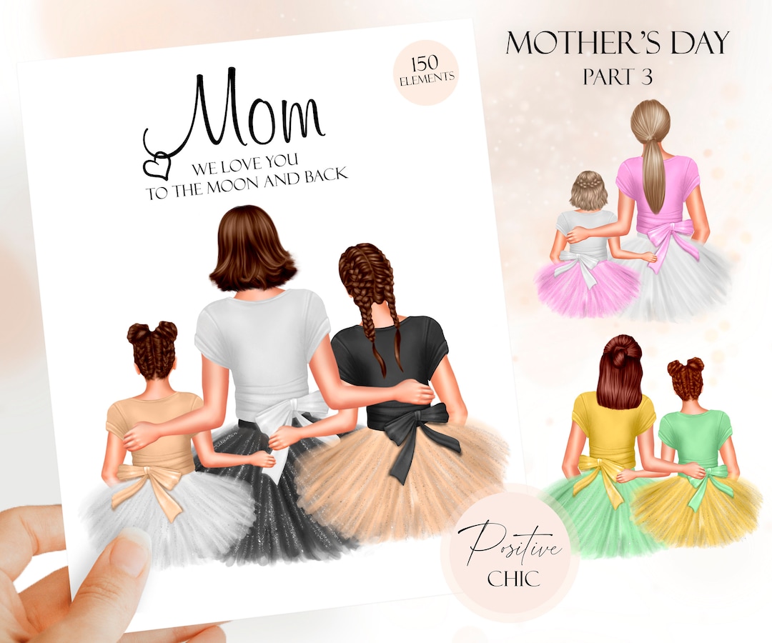 Mom and Daughters Clip Art Mothers Day Clipart DIY Family Portrait ...