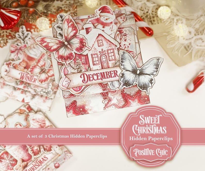 SWEET CHRISTMAS Hidden Paperclips Kit Christmas Junk Journal Paper Clip ...