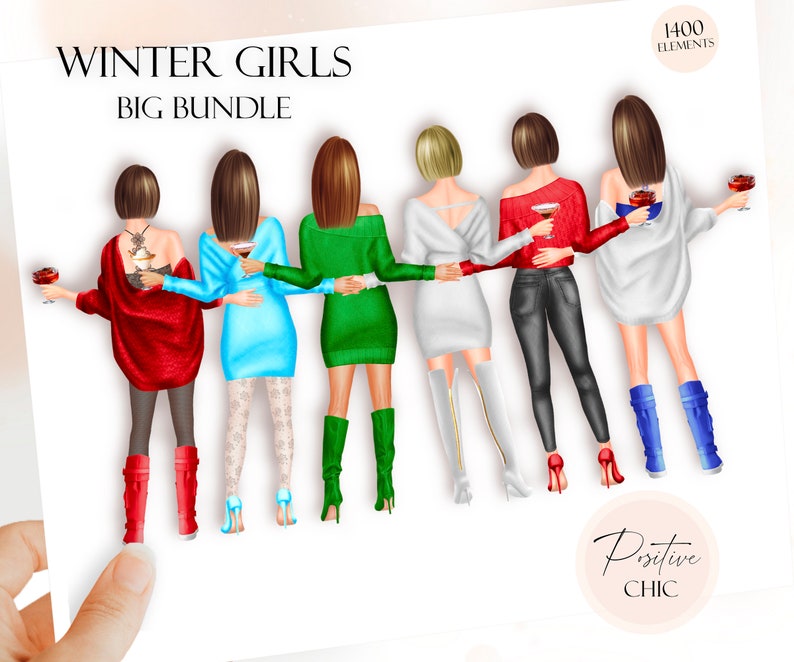 Winter Best Friend Clip Art Christmas Best Friends Portrait Winter ...