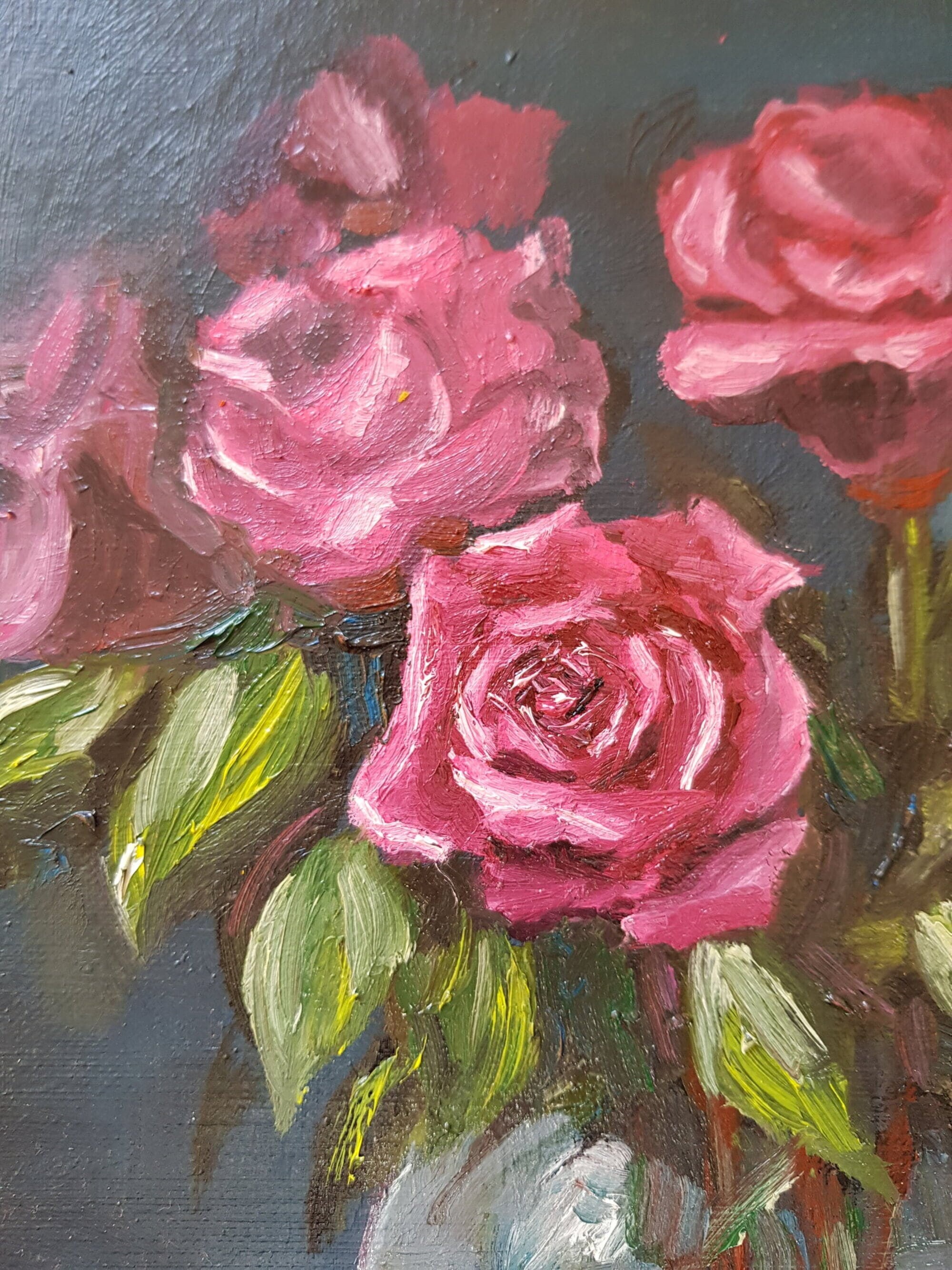 The Vase With Roses 35x30cm Oil on Canvas, Wall Abstract Art Rose Color ...