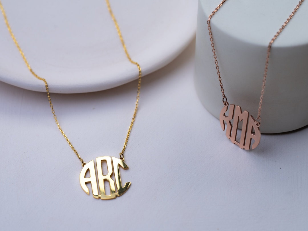 Custom Block Monogram Necklace: Silver Initial Pendant - Etsy