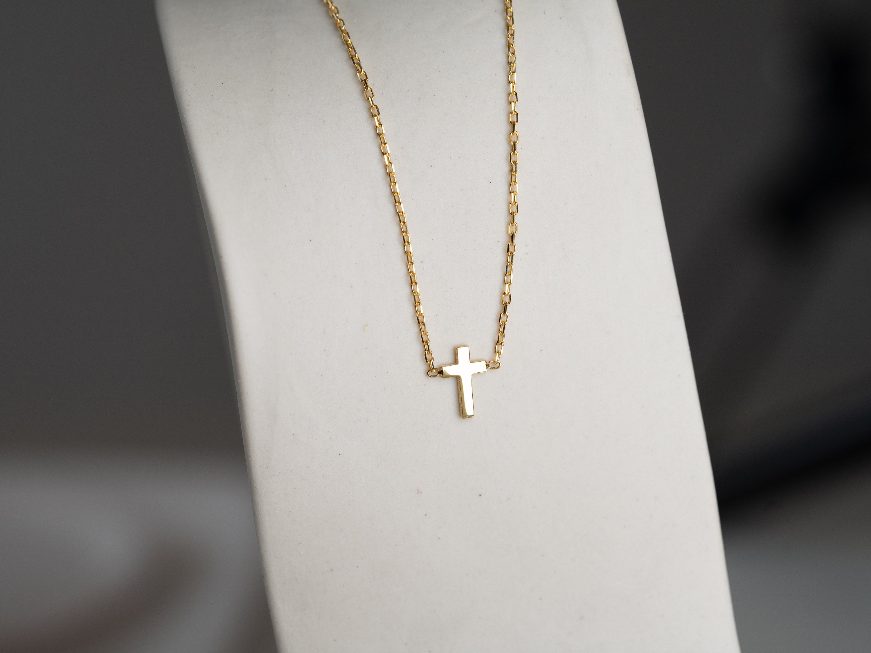 14k Solid Gold Cross Necklace Gold Cross Necklace Tiny Cross - Etsy ...