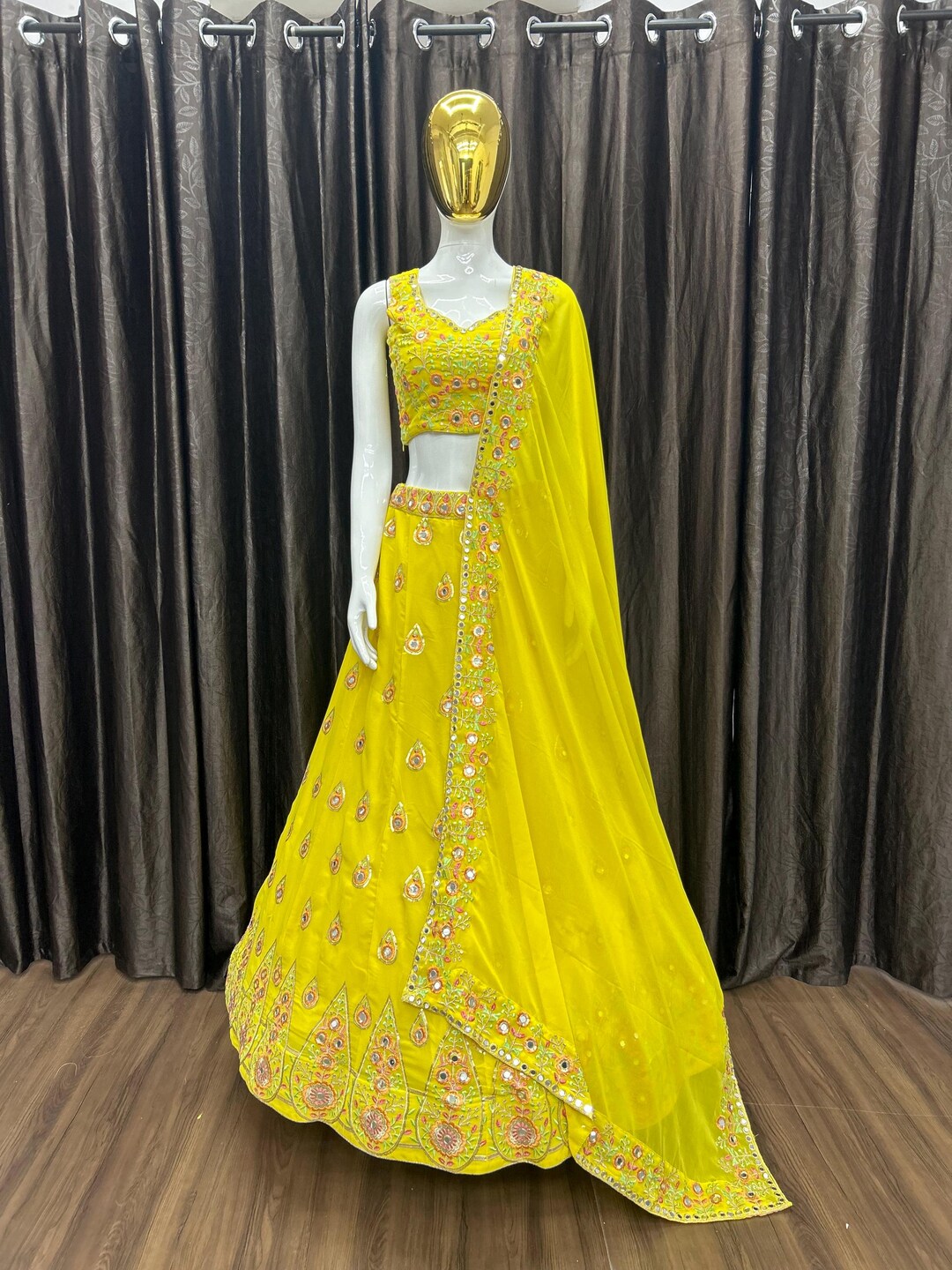 Beautiful Yellow Haldi Lehenga Choli for Women Bridesmaid Ready Made ...