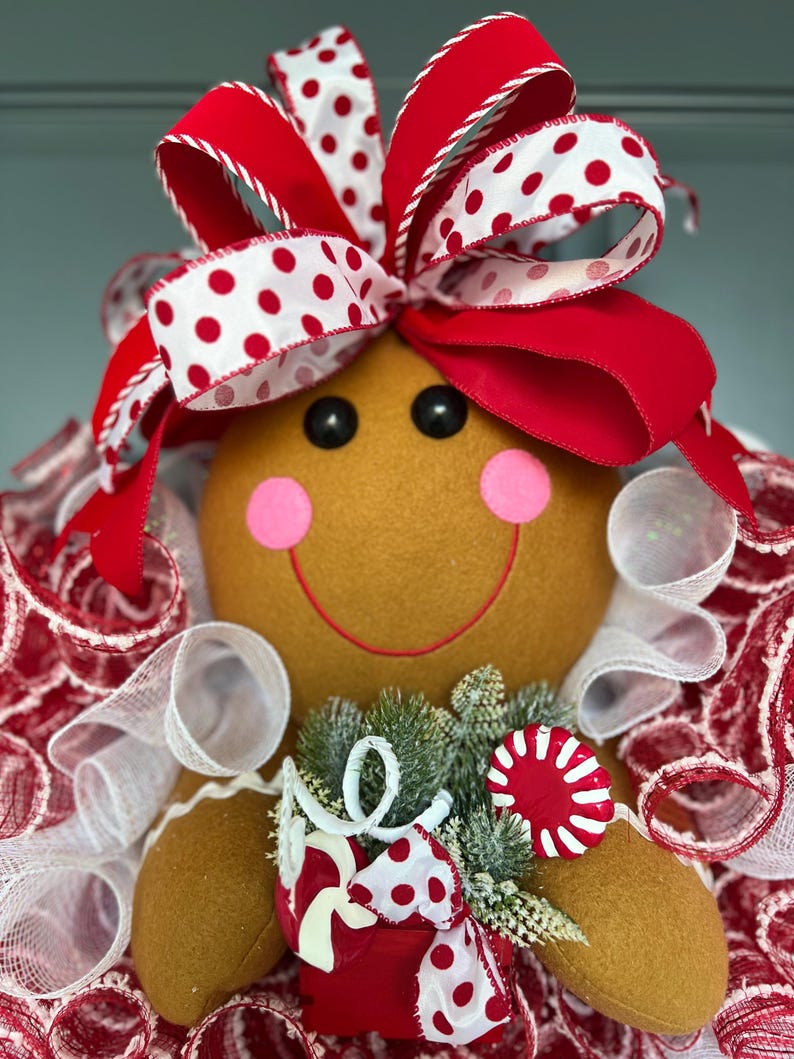 Gingerbread Girl Christmas Peppermint Wreath for Front Door ...