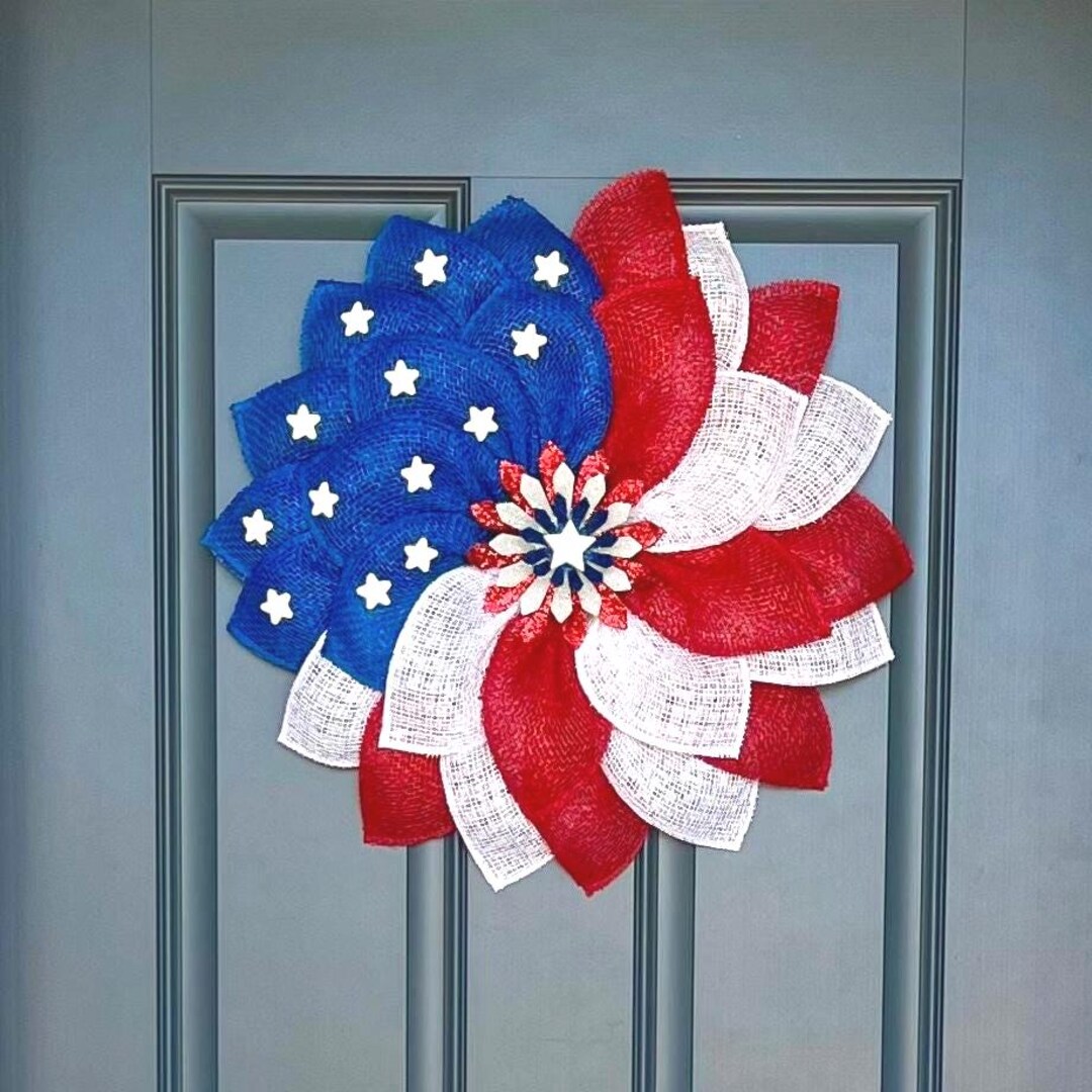 Patriotic Wreath for Front Door, Memorial Day Flower Stars, Red White ...