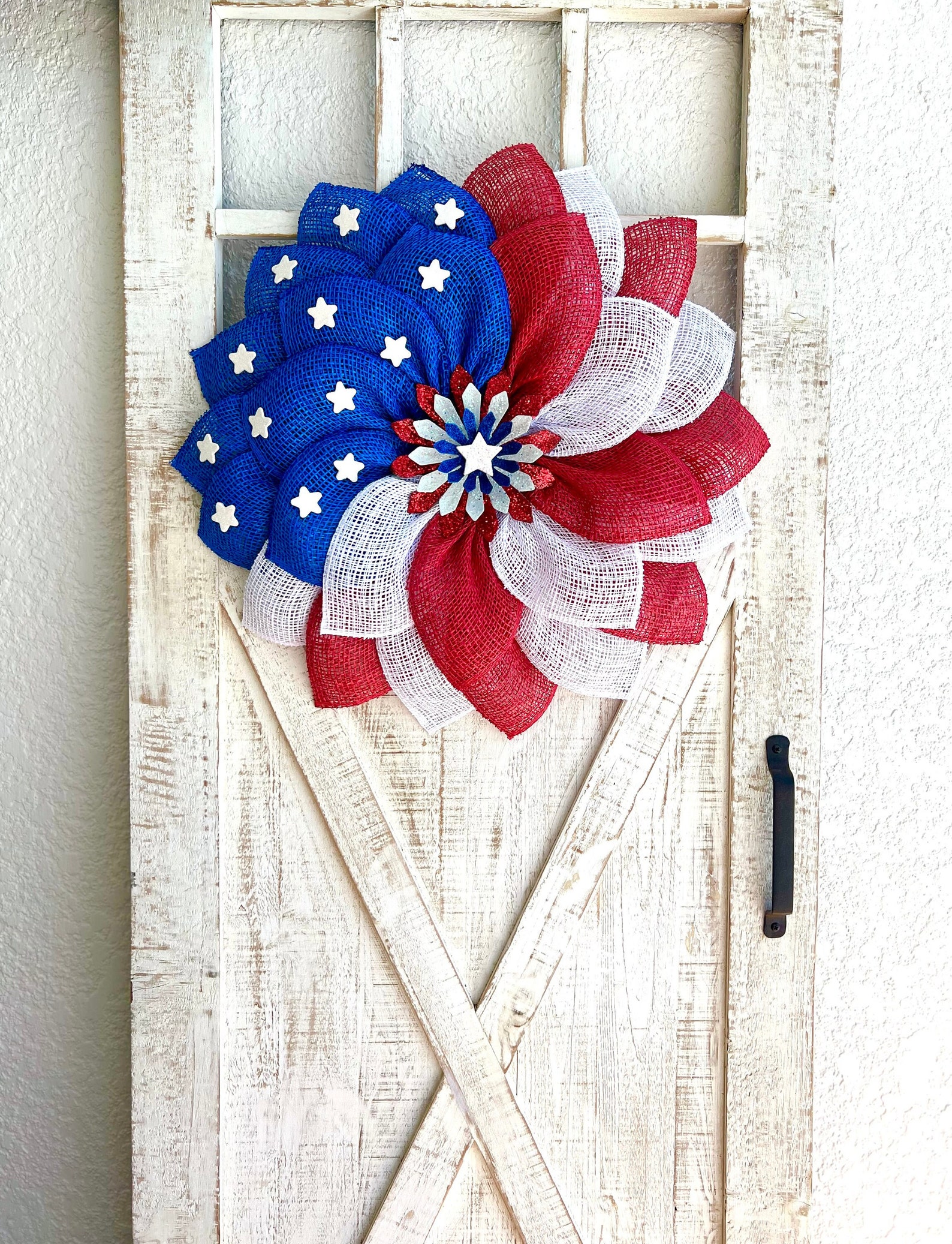 Patriotic Wreath for Front Door, Memorial Day Flower Stars, Red White ...