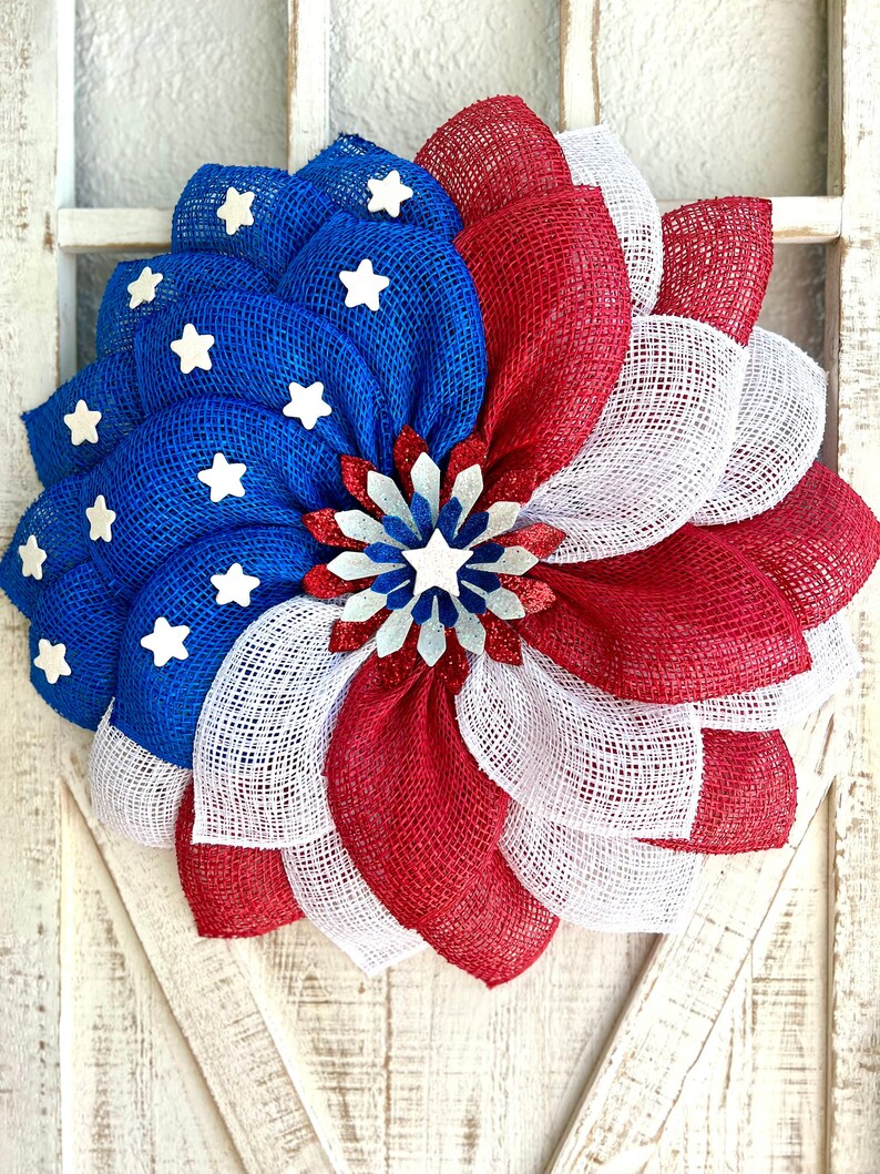 Patriotic Wreath for Front Door, Memorial Day Flower Stars, Red White ...