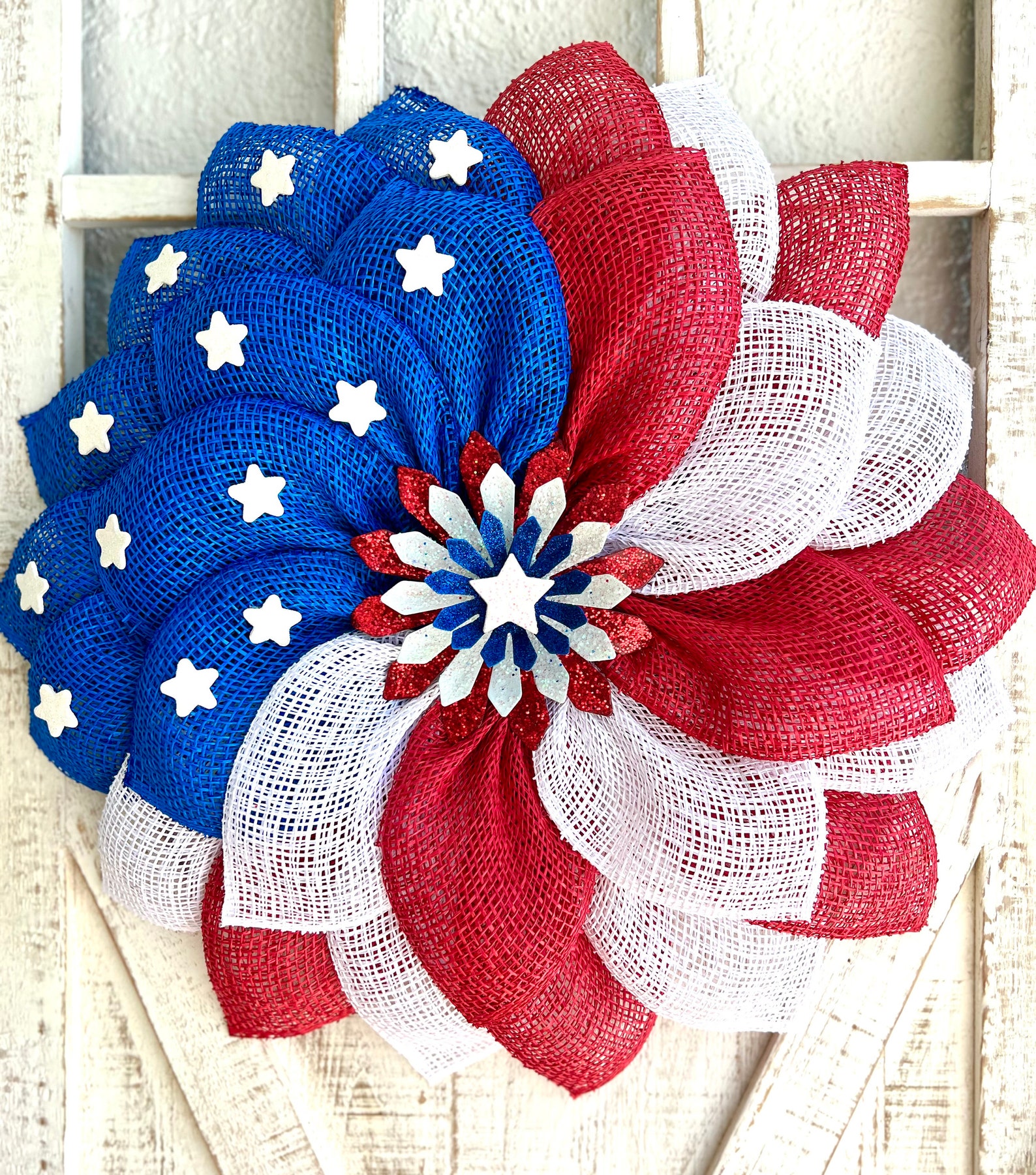 Patriotic Wreath for Front Door, Memorial Day Flower Stars, Red White ...