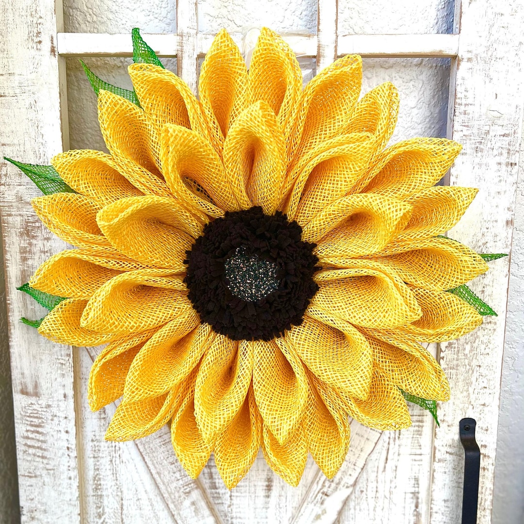 Yellow Sunflower Wreath With Leaves Sunflower Door Decoration for Front ...