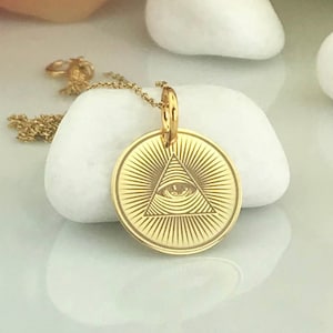 Real 14k Solid Gold Illuminati Necklace, Personalized Eye Pendant, All ...