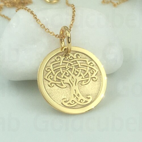 Real 14k Solid Gold Celtic Tree of Life Necklace Personalized - Etsy