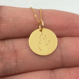 Real 14k Solid Gold Fire Necklace, Personalized Fire Pendant, Dainty ...