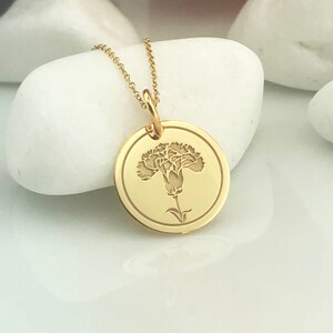Real 14k Solid Gold Carnation Flower Necklace, Personalized Carnation ...